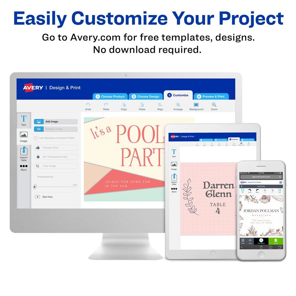 Avery 3383 Printable Sticker Paper; 8 1/2" x 11"; Inkjet Printer; White ...