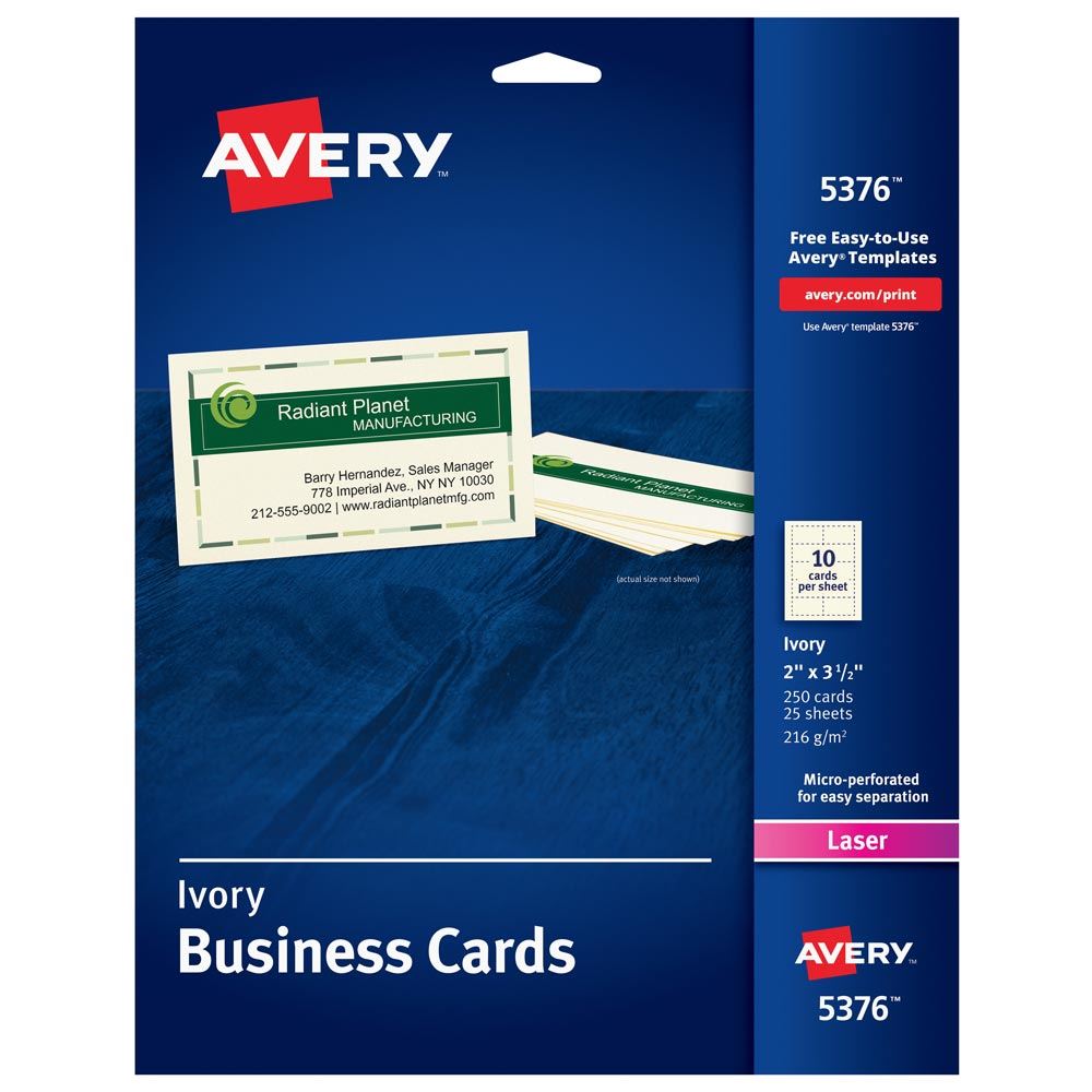 Avery 5376 2" x 3 1/2" Ivory Business Cards; Sure Feed Technology ...