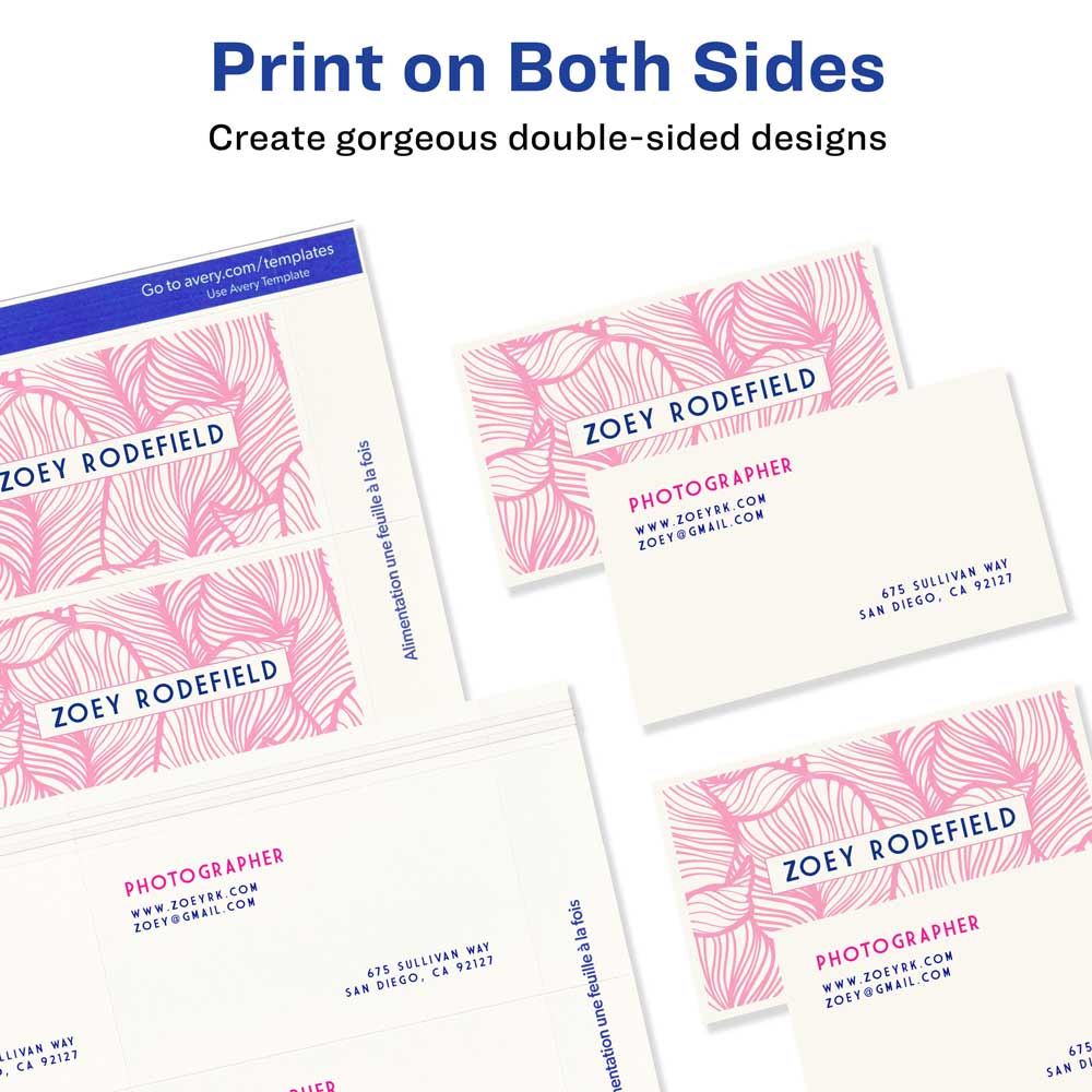 Avery 8371 Business Cards; Sure Feed Technology; 2" x 3 1/2"; Inkjet ...