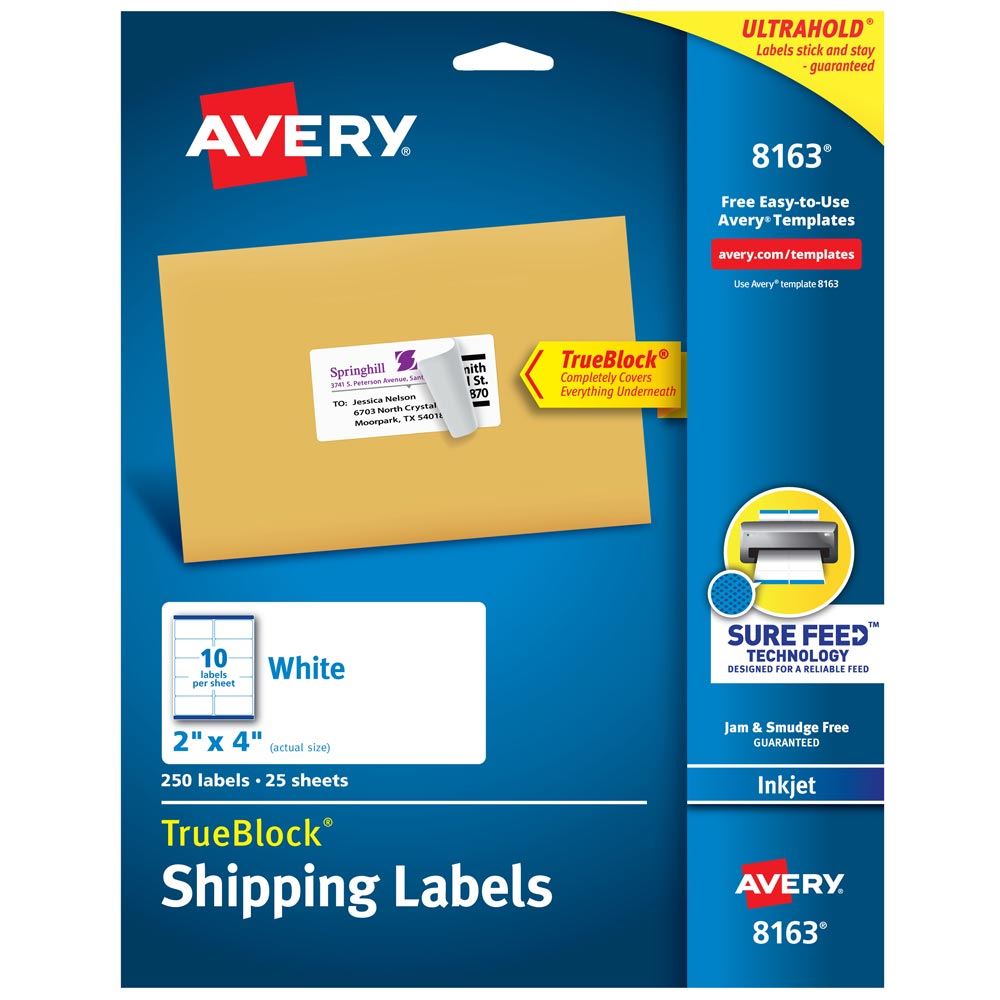 Avery 8163 TrueBlock Shipping Labels; Sure Feed Technology; Permanent ...