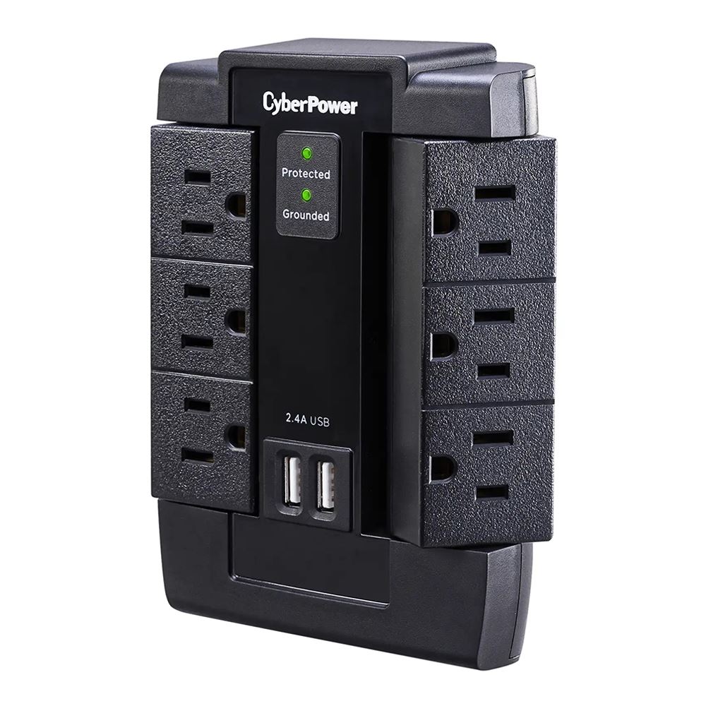 CyberPower Systems 6 Outlet Pivot Surge Protector Wall Tap w/ 2 USB (2 ...