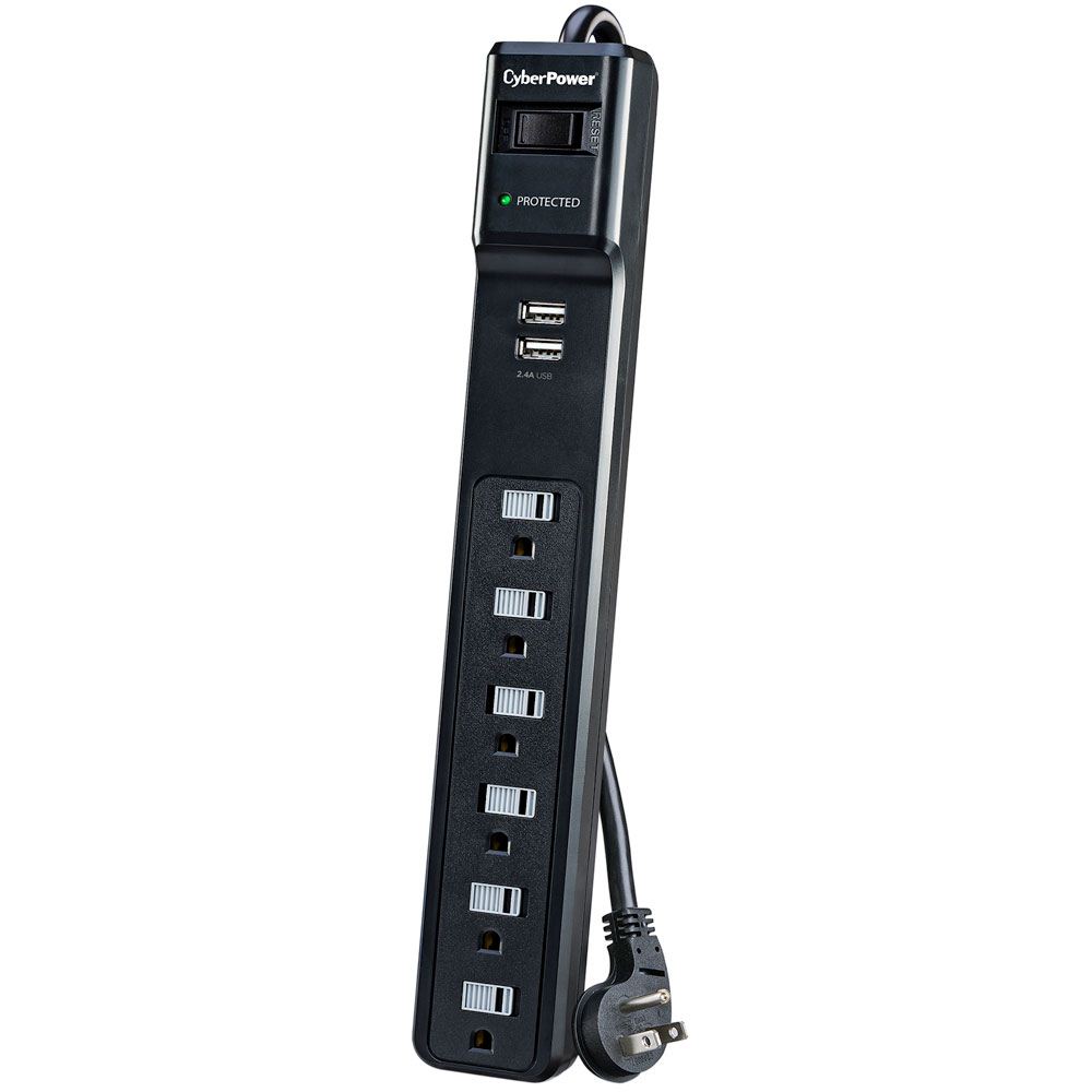 CyberPower Systems 6-Outlet 500J Surge Protector w/ 2 USB Ports & 4 ft ...