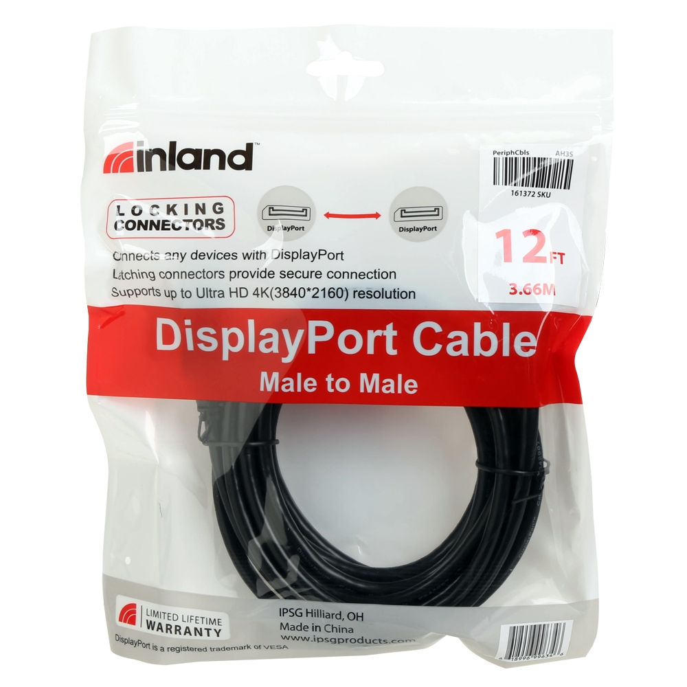 Inland DisplayPort Male to DisplayPort Male Cable 12 ft. - Black ...