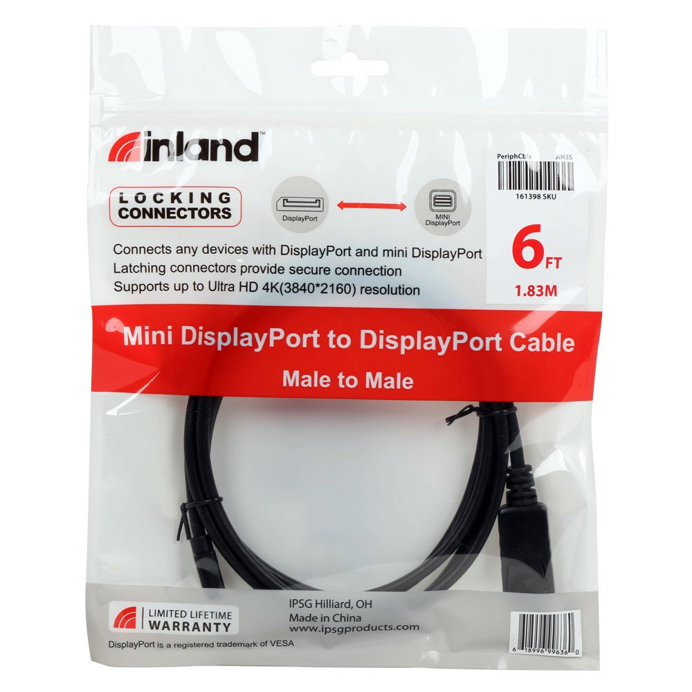 Inland Mini DisplayPort Male to DisplayPort Male Cable 6 ft. - Black ...