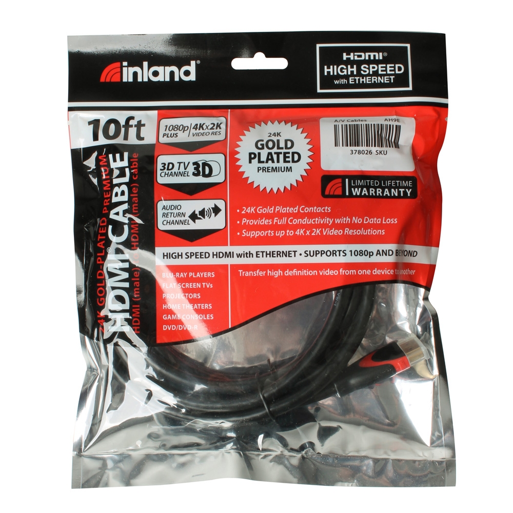 Inland HDMI 2.0 Male to HDMI 2.0 Male 24k Gold Plated High-Speed Cable ...