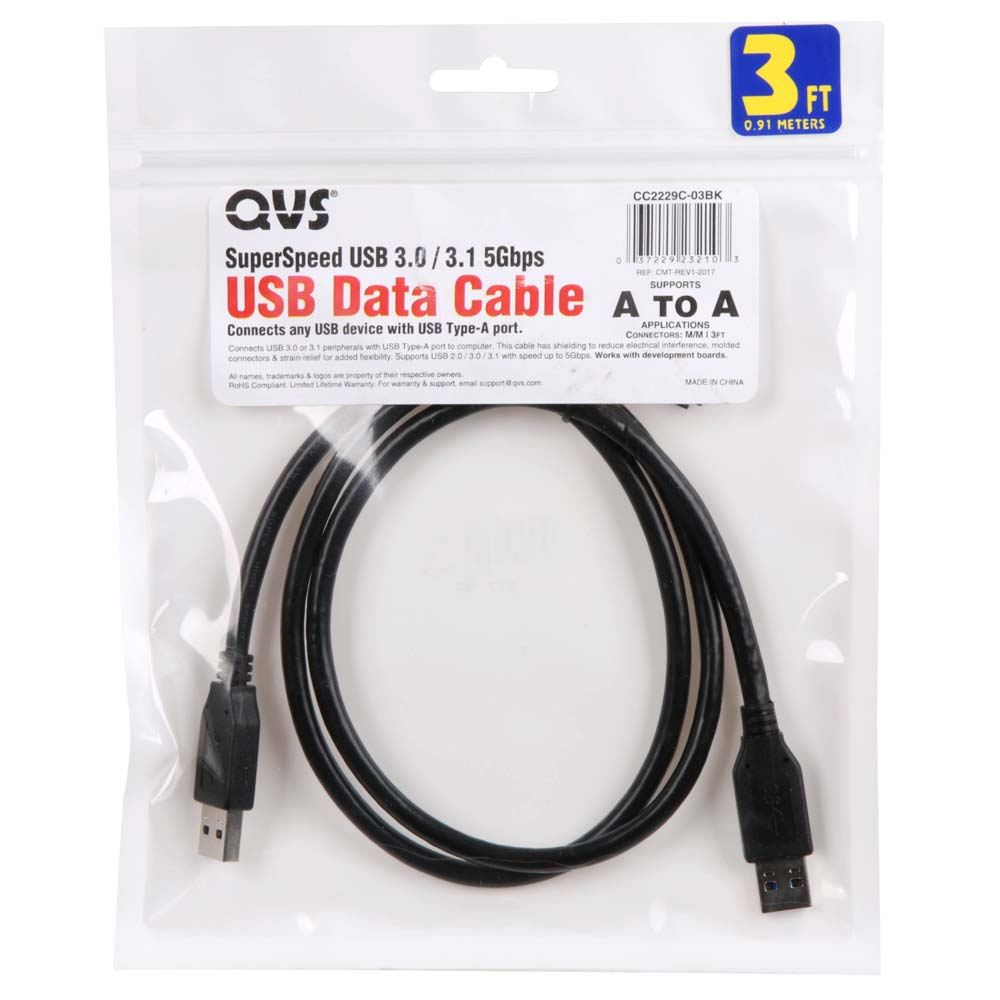 QVS USB 3.1 (Gen 1 Type-A) Male to USB 3.1 (Gen 1 Type-A) Male Cable 3 ...