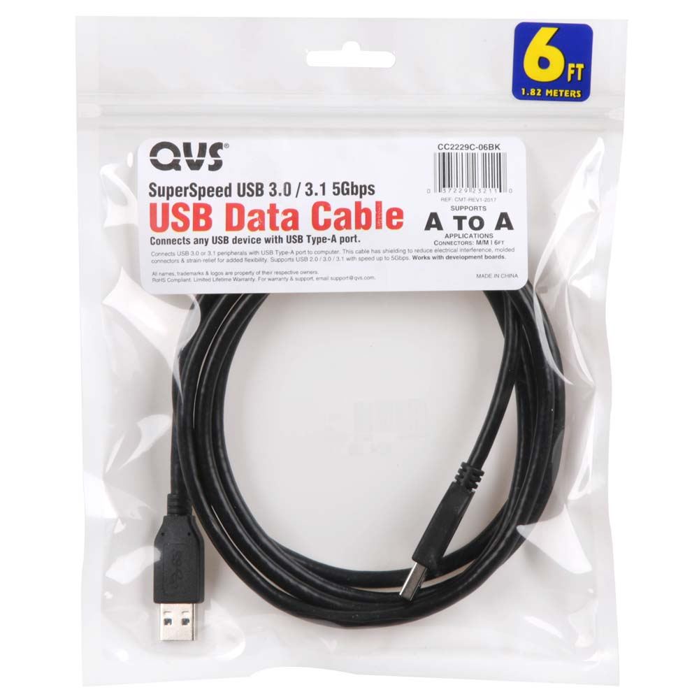 QVS USB 3.1 (Gen 1 Type-A) Male to USB 3.1 (Gen 1 Type-A) Male Cable 6 ...