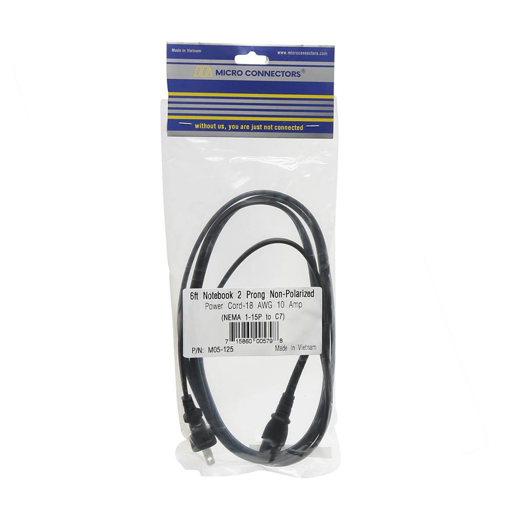 Micro Connectors 18 AWG Notebook Power Cord (NEMA 1-15P to C7) 6 feet ...