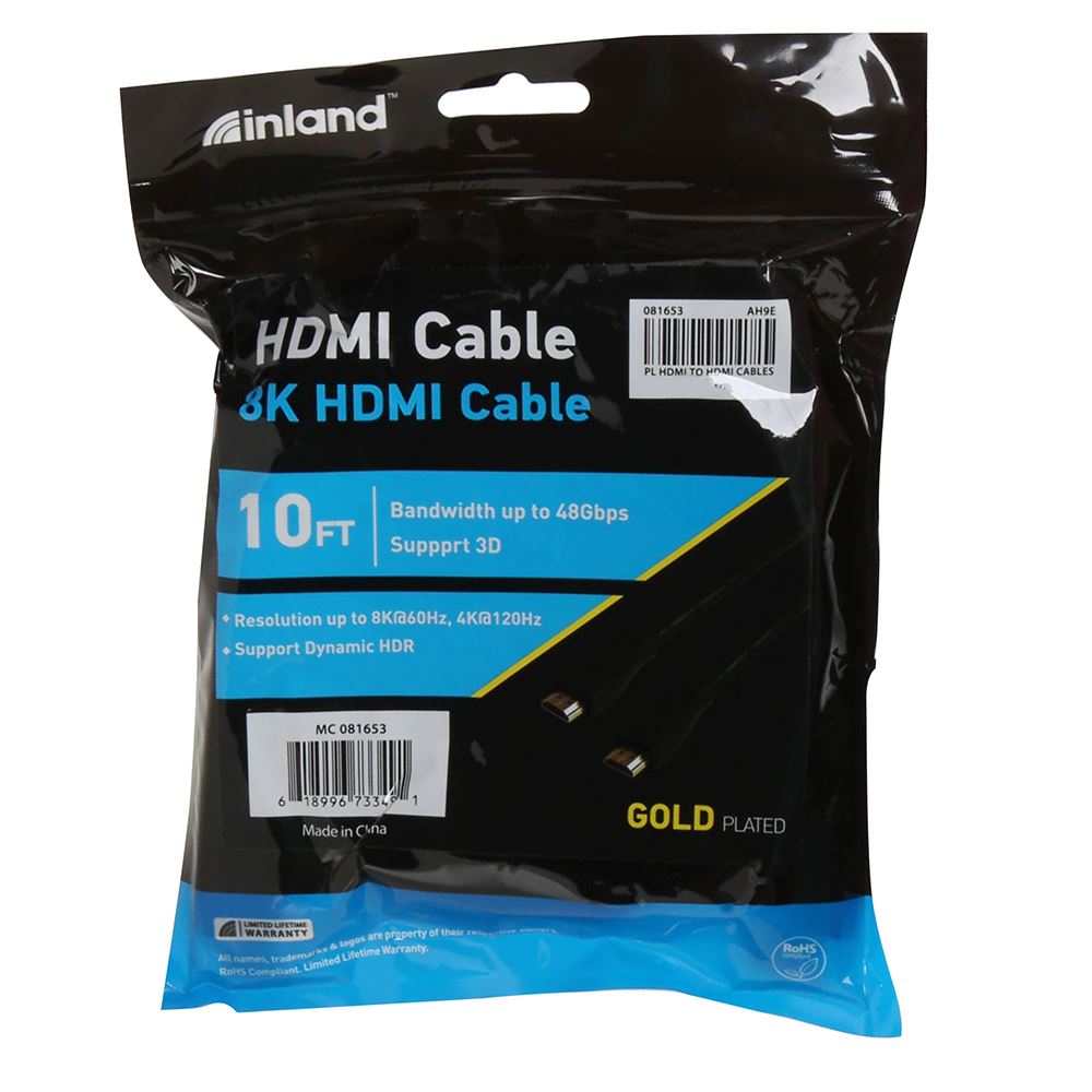 Inland HDMI Male to HDMI Male 8K Video Cable 10 ft. - Black - Micro Center