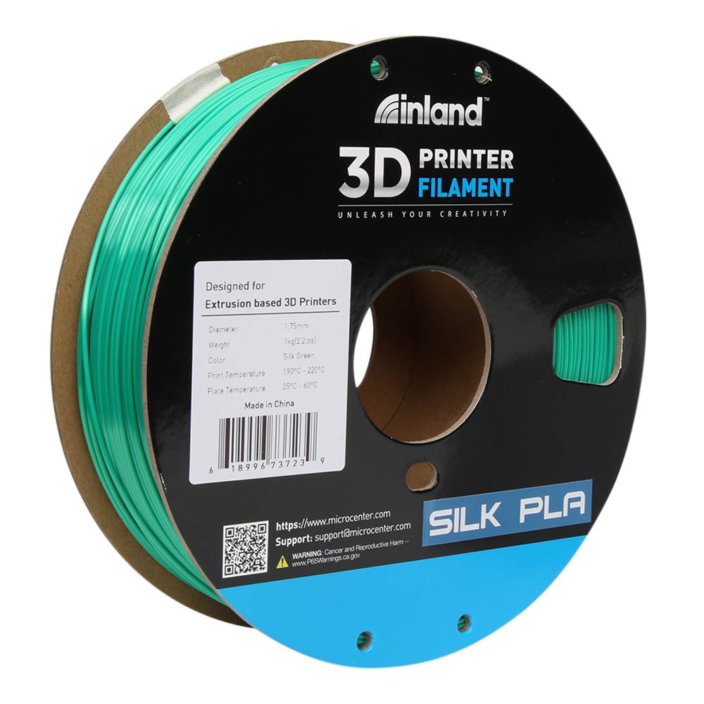 Inland 1.75mm Green Silk PLA 3D Printer Filament - 1kg Spool (2.2 lbs ...