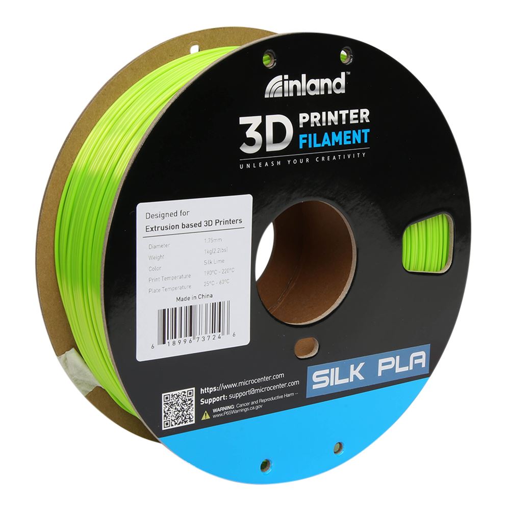 Inland 1.75mm Lime Silk PLA 3D Printer Filament - 1kg Spool (2.2 lbs ...