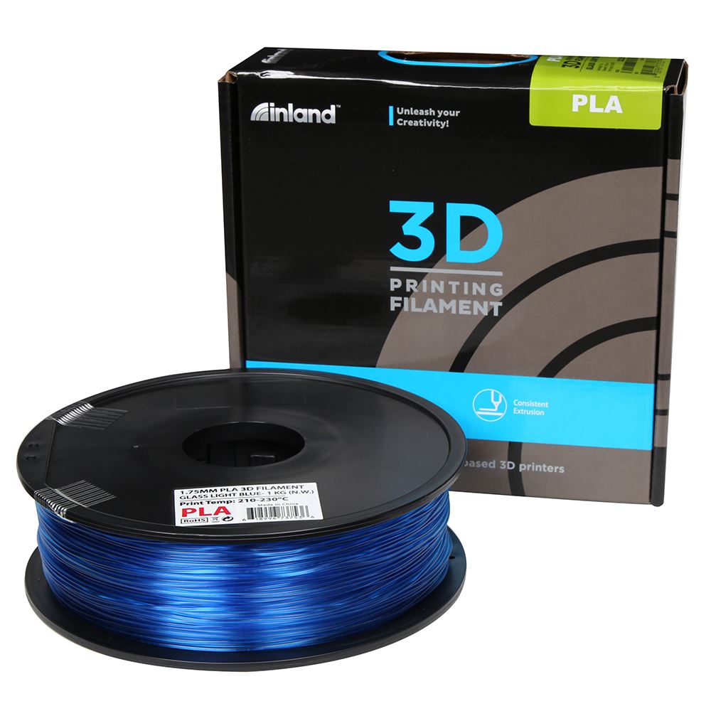 Inland 1.75mm Glass Light Blue PLA 3D Printer Filament - 1kg Spool (2.2 ...
