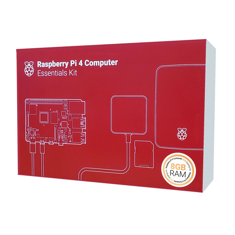 Raspberry Pi Official Pi 4 Essentials Kit; 8GB; 1.5GHz 64-bit quad-core ...