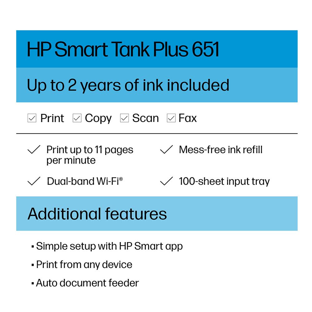 HP Smart Tank Plus 651 Wireless All-in-One Printer - Micro Center