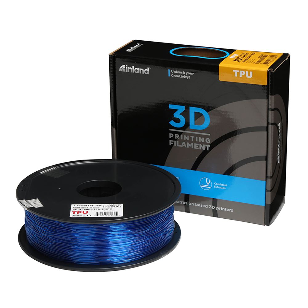 Inland 1.75mm Translucent Blue TPU-95A 3D Printer Filament - 1kg Spool ...