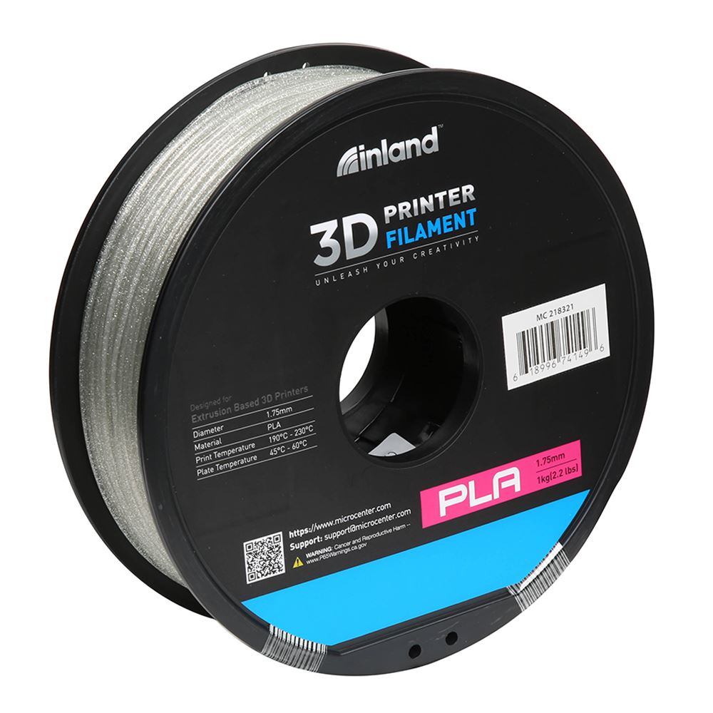 Inland 1.75mm Twinkling Silver PLA 3D Printer Filament - 1kg Spool (2.2 ...