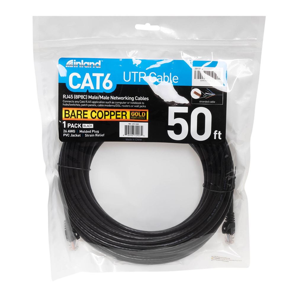Inland 50 ft. CAT 6 UTP High Performance Ethernet Cable - Black - Micro ...