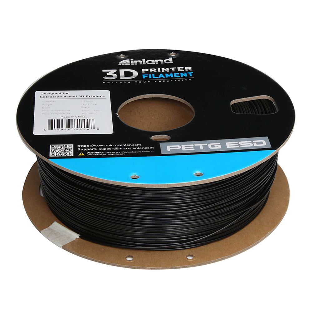 Inland 1.75mm PETG-ESD 3D Printer Filament 1kg (2.2 lbs) Cardboard ...