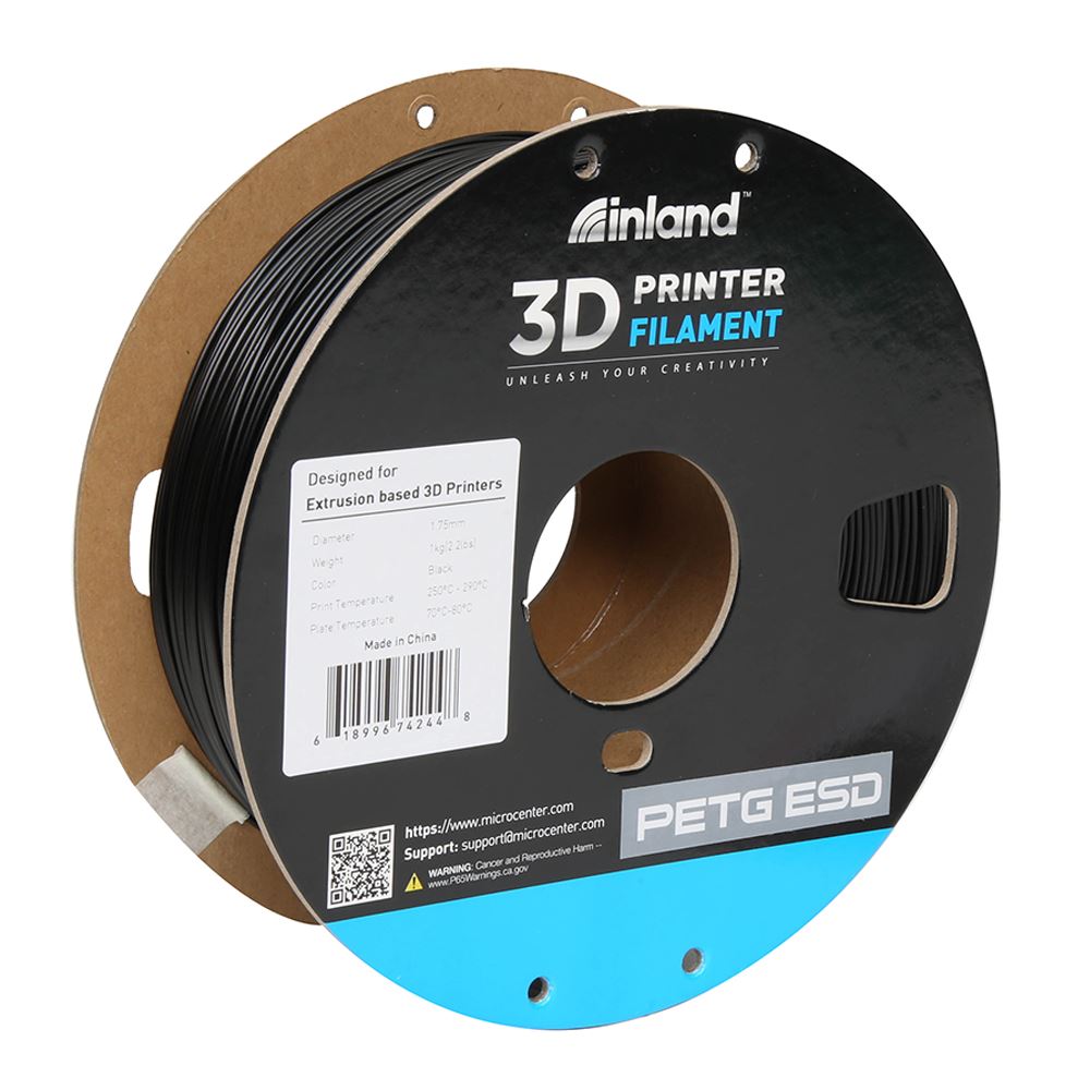 Inland 1.75mm PETG-ESD 3D Printer Filament 1kg (2.2 lbs) Cardboard ...