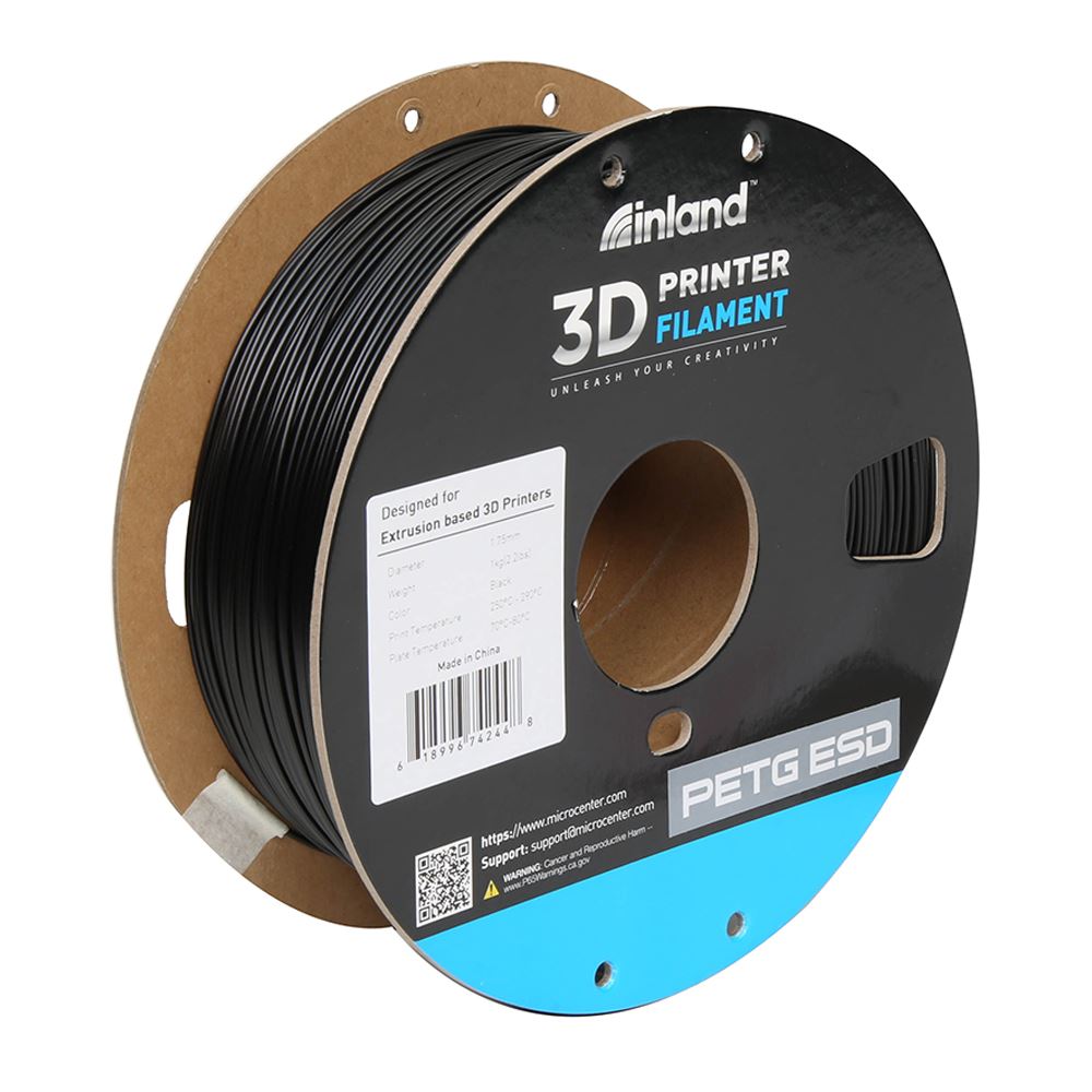 Inland 1.75mm PETG-ESD 3D Printer Filament 1kg (2.2 lbs) Cardboard ...