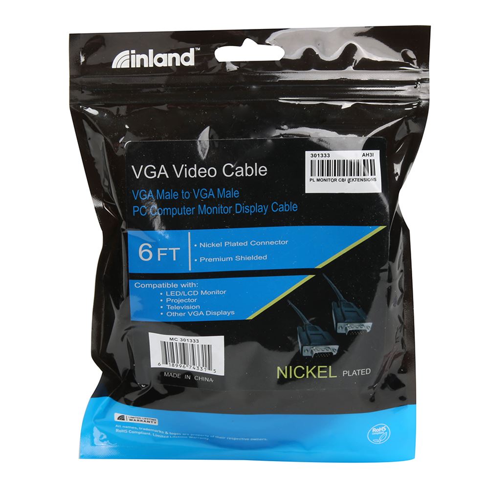 Inland VGA Male to VGA Male Cable 6 ft. - Black - Micro Center