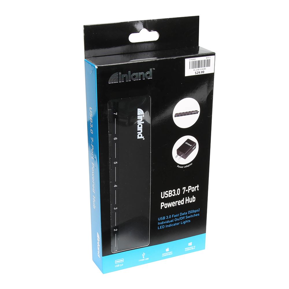 Inland 7 Port USB 3.0 Hub - Black - Micro Center
