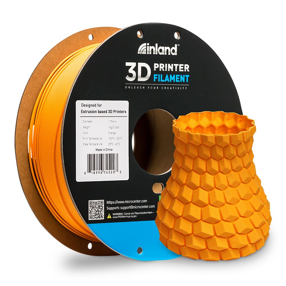 Inland 1.75mm PLA Matte 3D Printer Filament 1.0 kg (2.2 lbs.) Cardboard ...