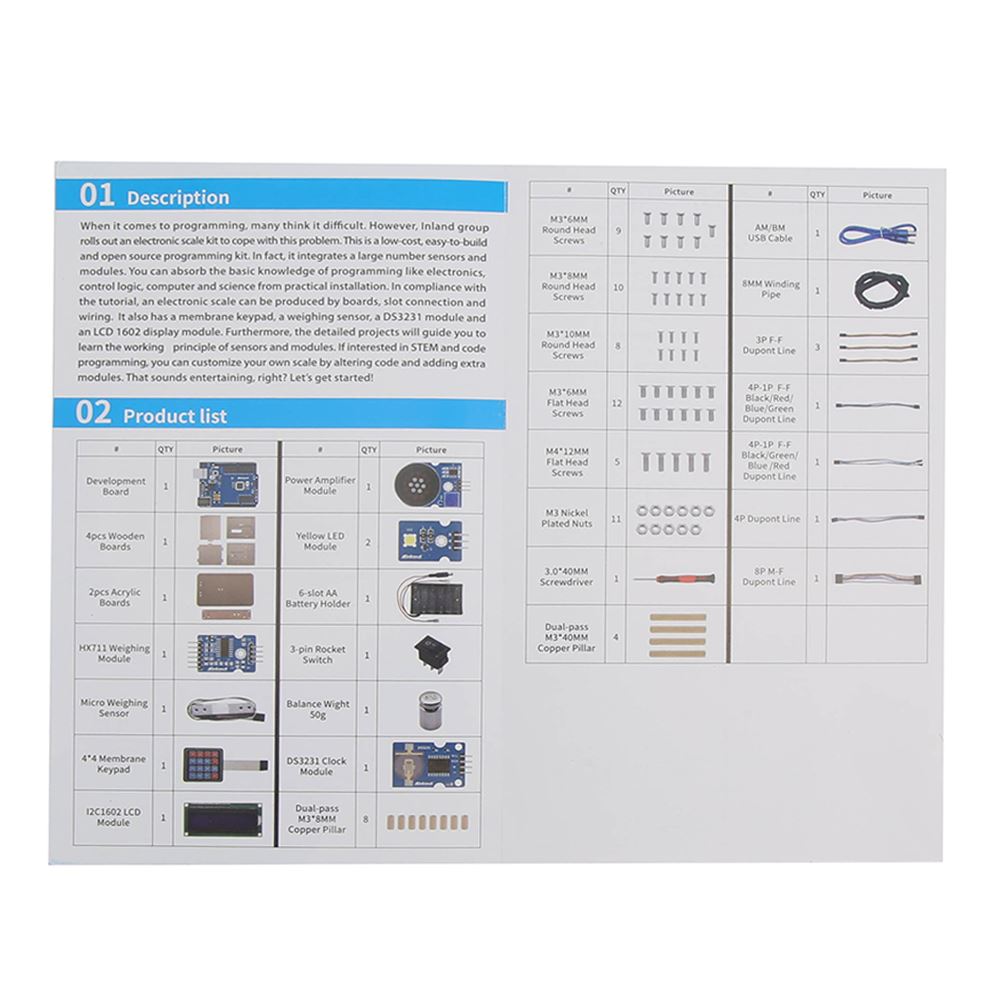 Inland Electronic Scale Kit 5KG Digital Load Cell Weight Sensor HX711 ...