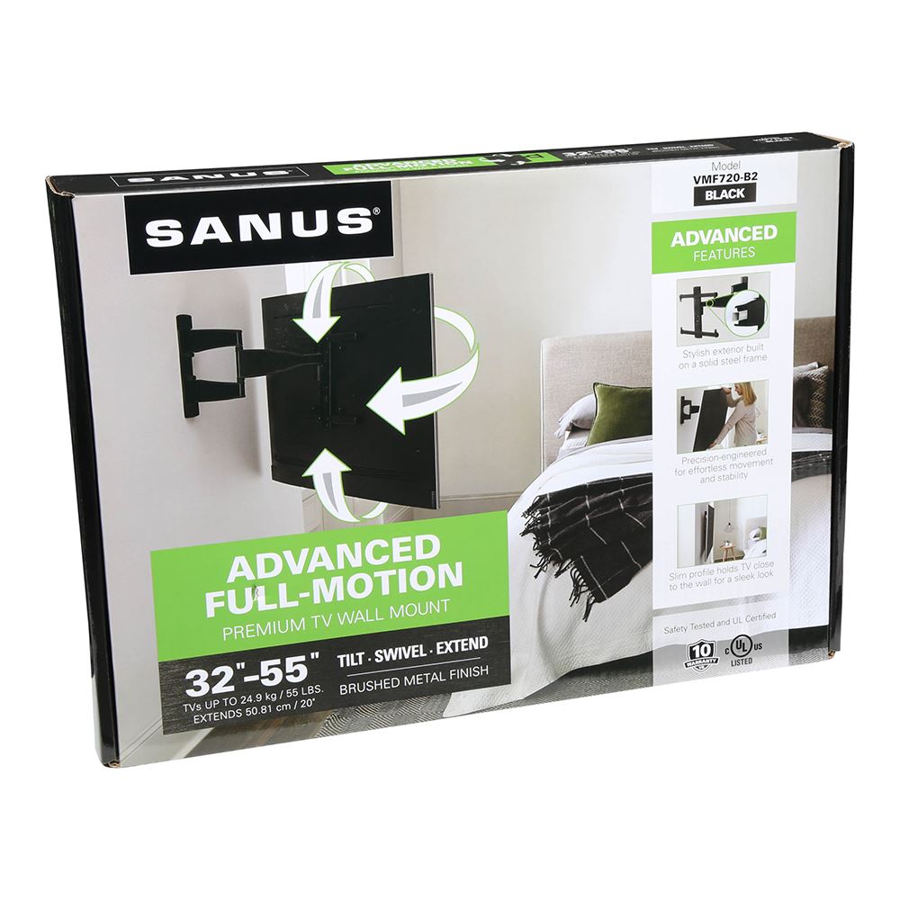 Sanus Premium Full Motion TV Wall Mount for 32" - 55" TVs - Black ...