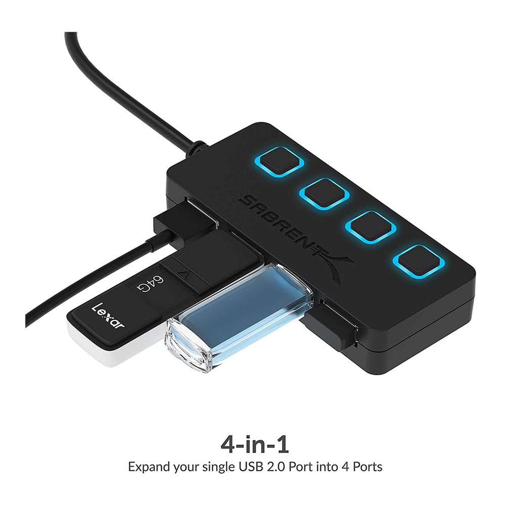Sabrent 4-Port USB 2.0 Data Hub with Individual LED-lit Power Switches ...