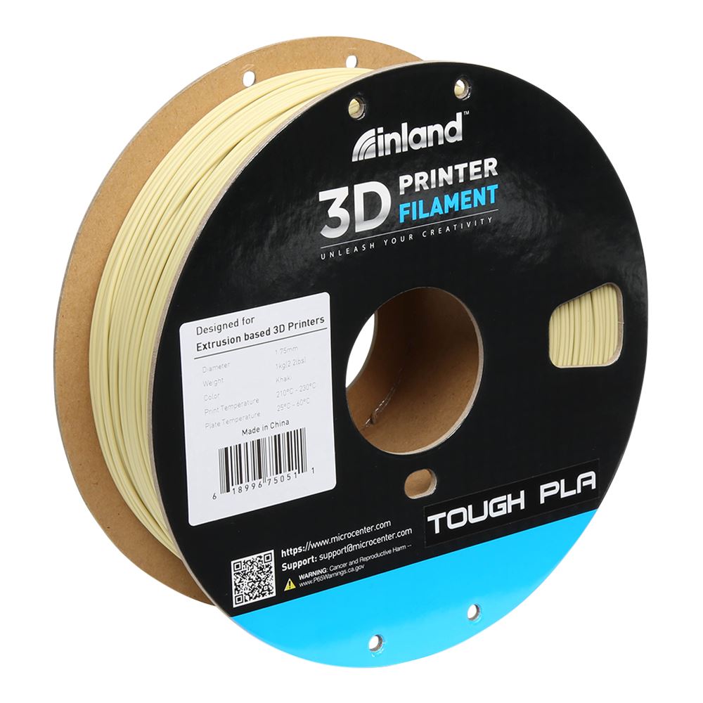 Inland 1.75mm Tough PLA 3D Printer Filament 1.0 kg (2.2 lbs.) Spool - Khaki - Micro Center