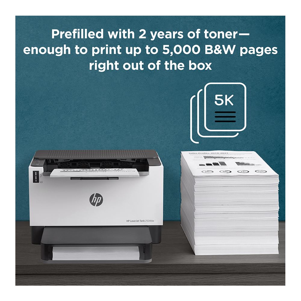 HP LaserJet Tank 2504dw; Wireless black and white printer prefilled ...