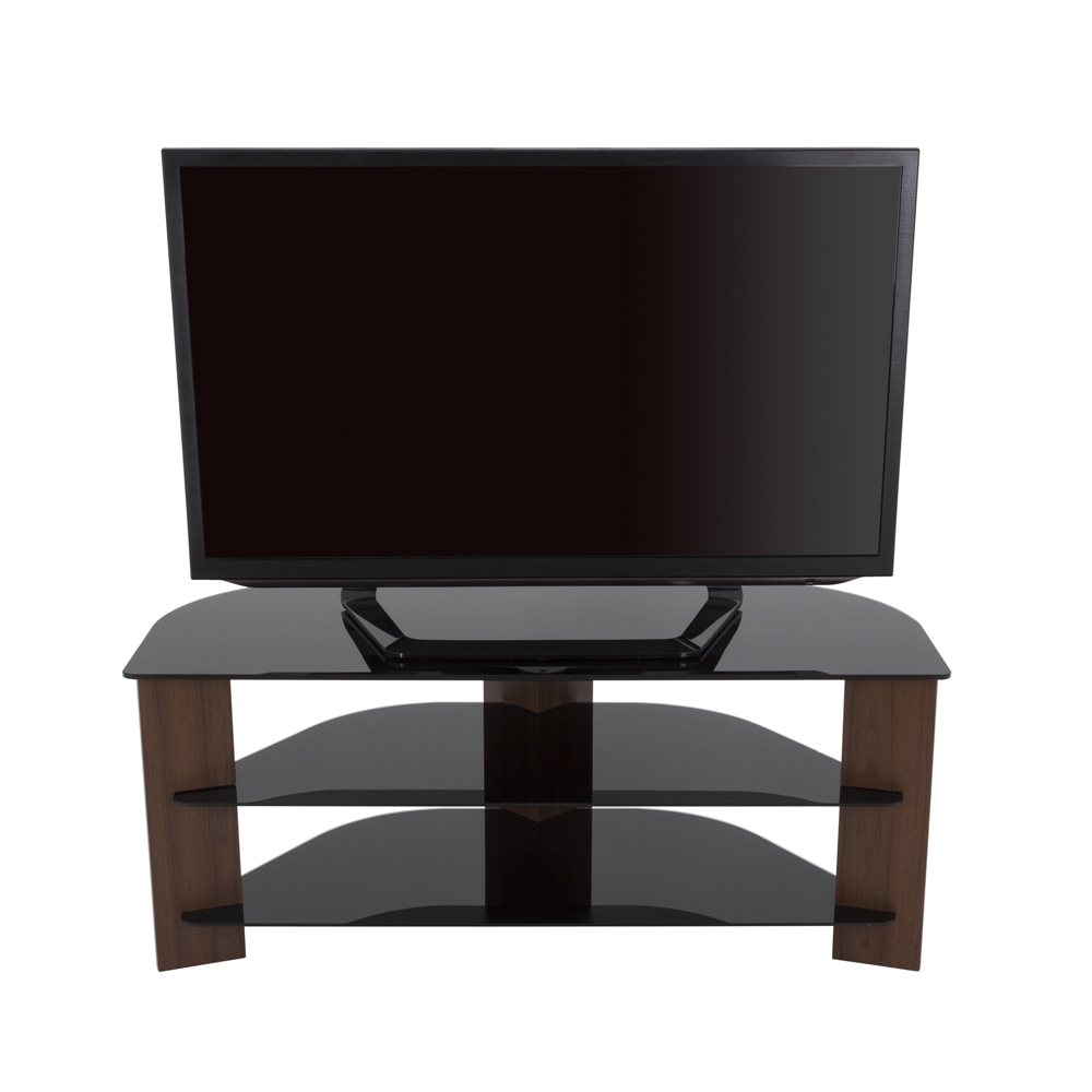 AVF TV Stand for TVs up to 55 inch. Walnut and Black Glass - Micro Center