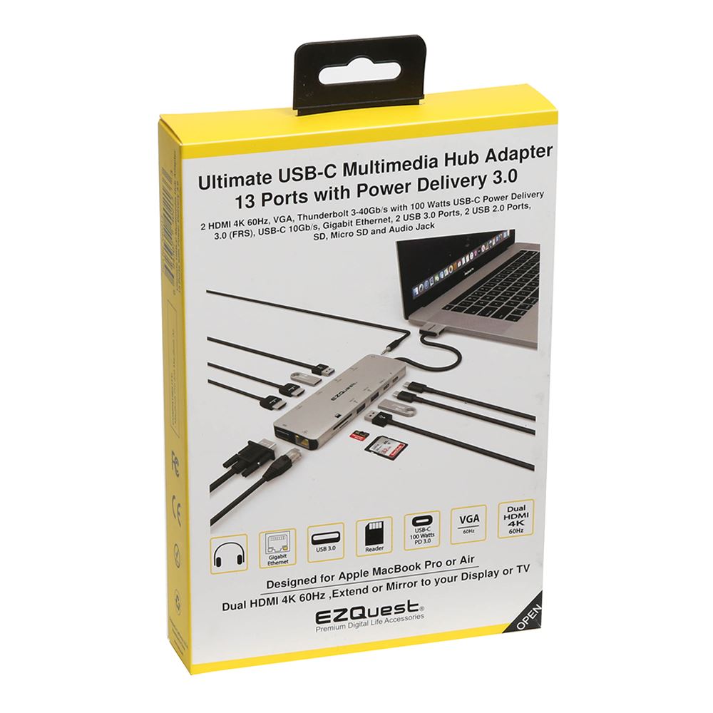 EZQuest Inc. Ultimate USB-C Multimedia Hub Adapter 13 Ports with Power ...