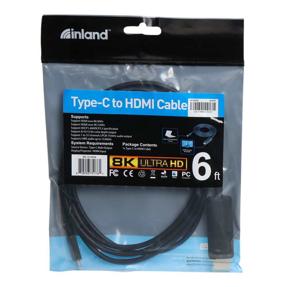 Inland USB Type-C to HDMI 2.1 - 6ft. - Micro Center