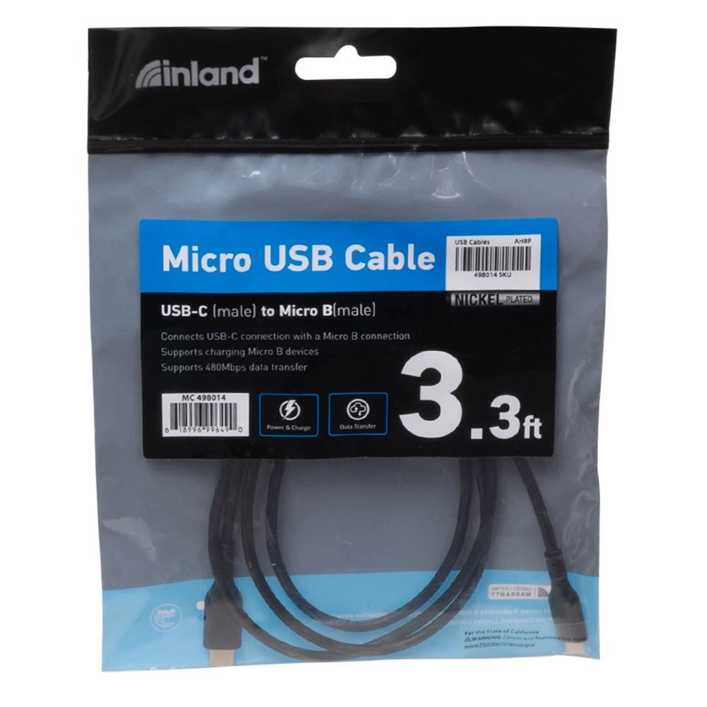 Inland USB 2.0 (Type-C) Male to Micro-USB (Type-B) Male Cable 3.28 ft ...