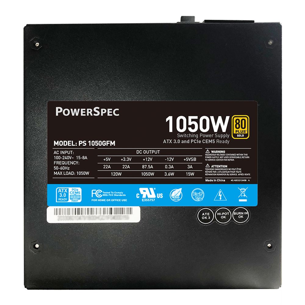 PowerSpec 1050W Power Supply 80 Plus Gold Certified Fully Modular ATX ...