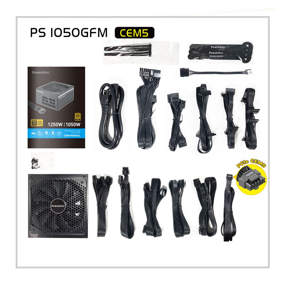 PowerSpec 1050W Power Supply 80 Plus Gold Certified Fully Modular ATX ...