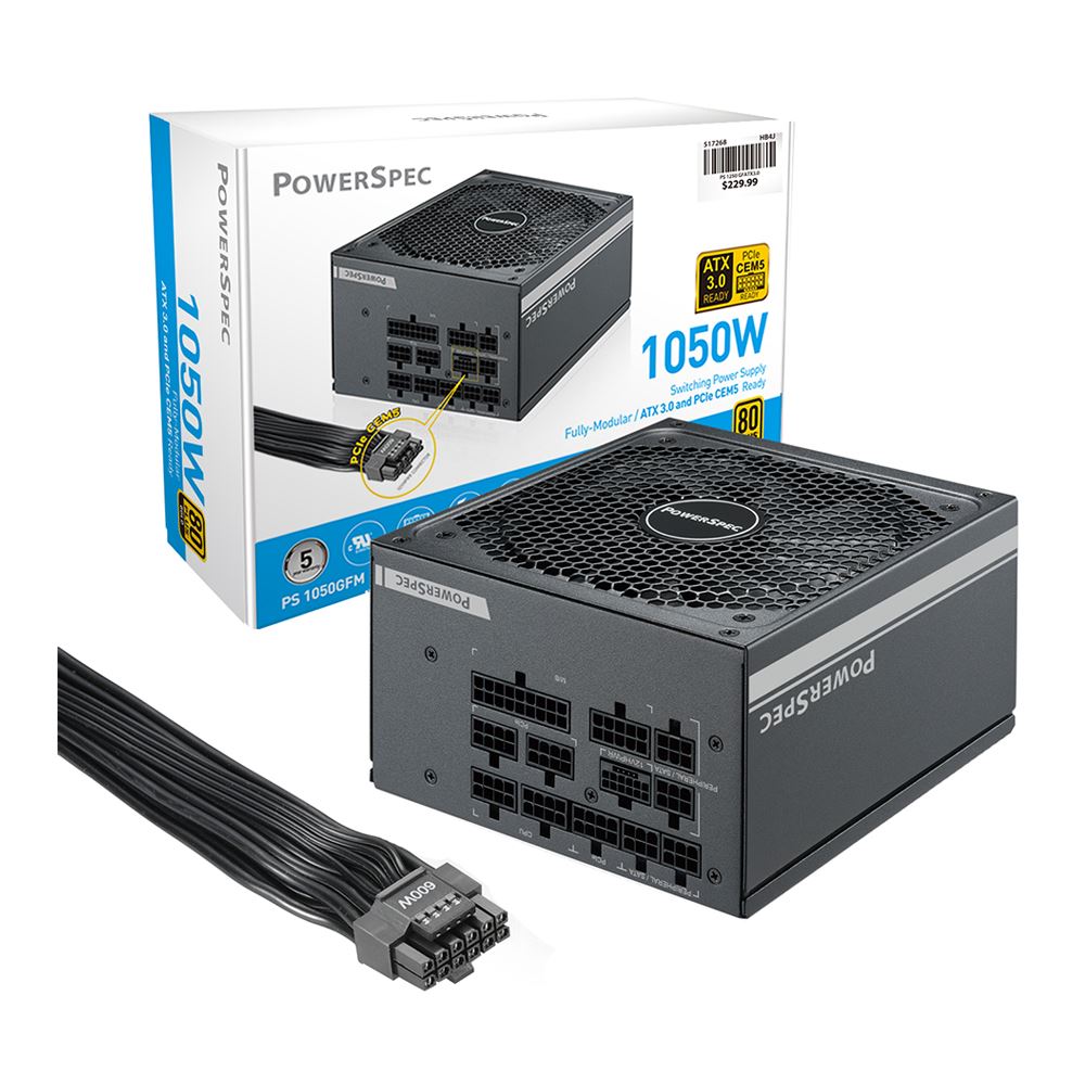 PowerSpec 1050W Power Supply 80 Plus Gold Certified Fully Modular ATX ...
