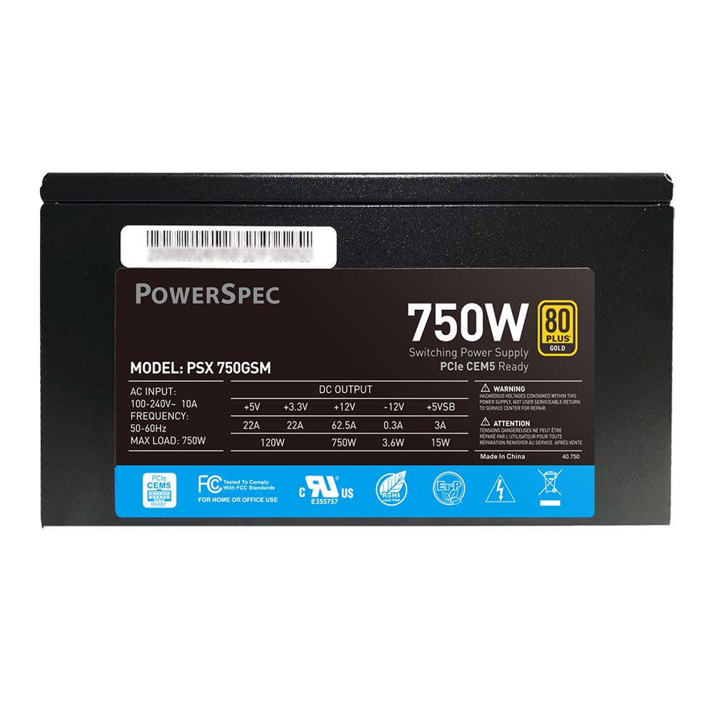 PowerSpec 750W Power Supply 80 Plus Gold Certified Semi-Modular ATX ...