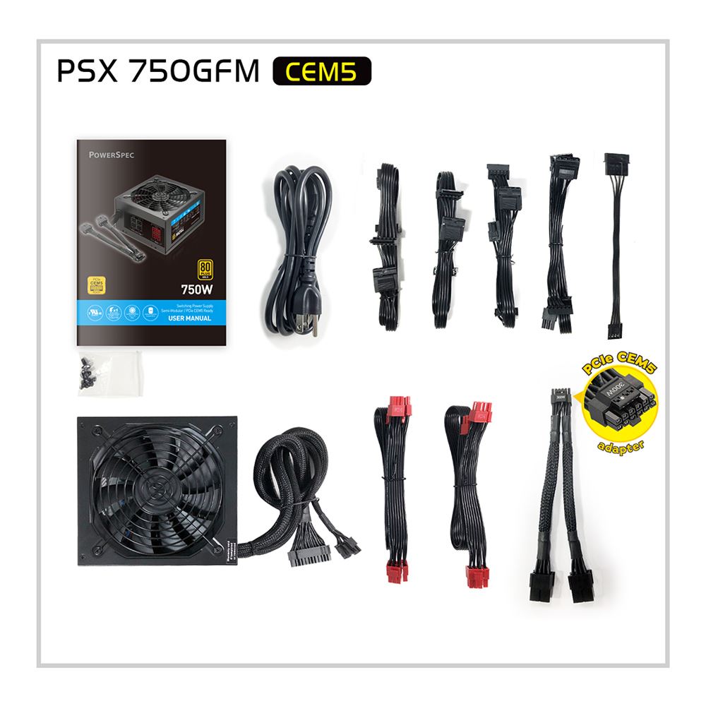 PowerSpec 750W Power Supply 80 Plus Gold Certified Semi-Modular ATX ...