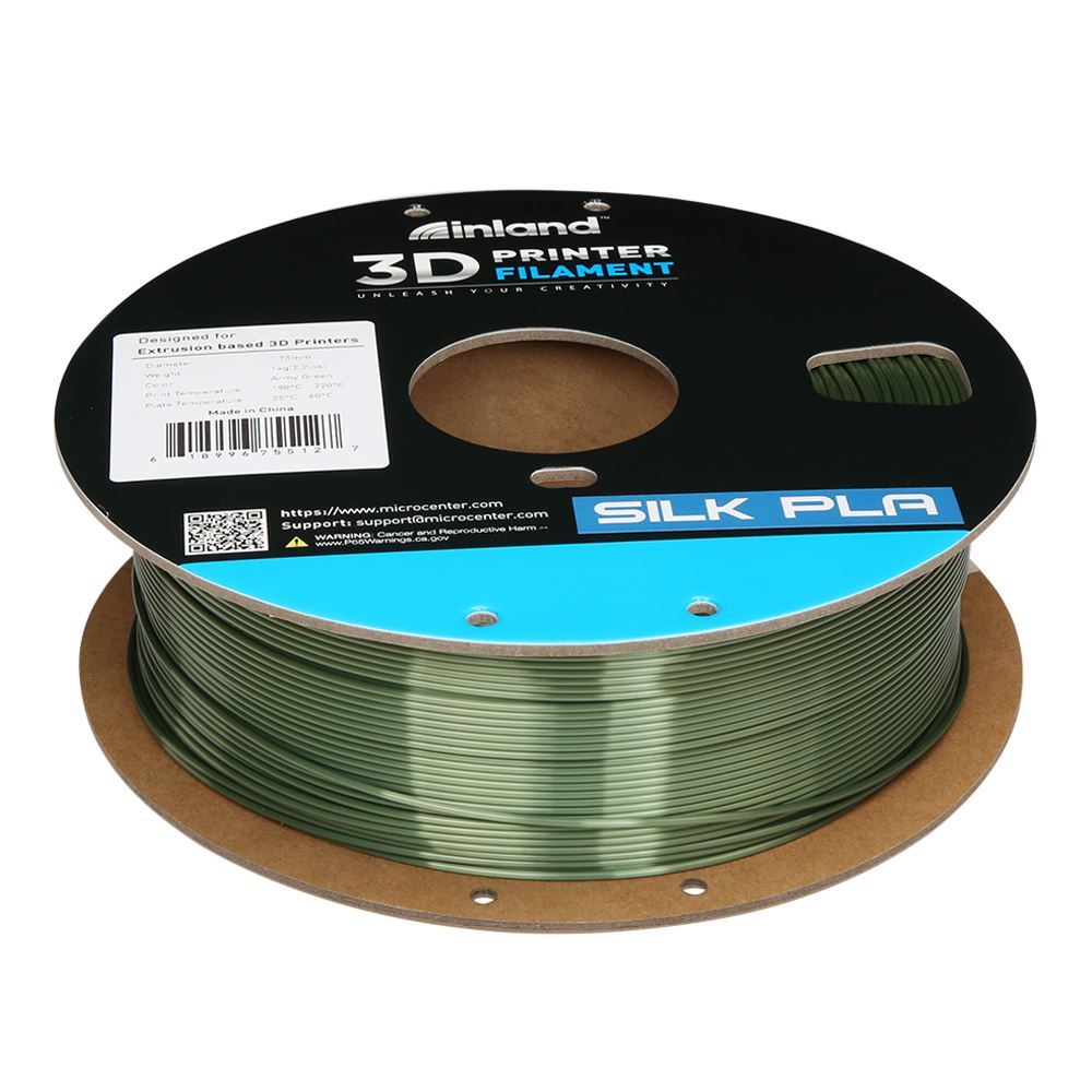 Inland 1.75mm Army Green Silk PLA 3D Printer Filament - 1kg Spool (2.2 ...