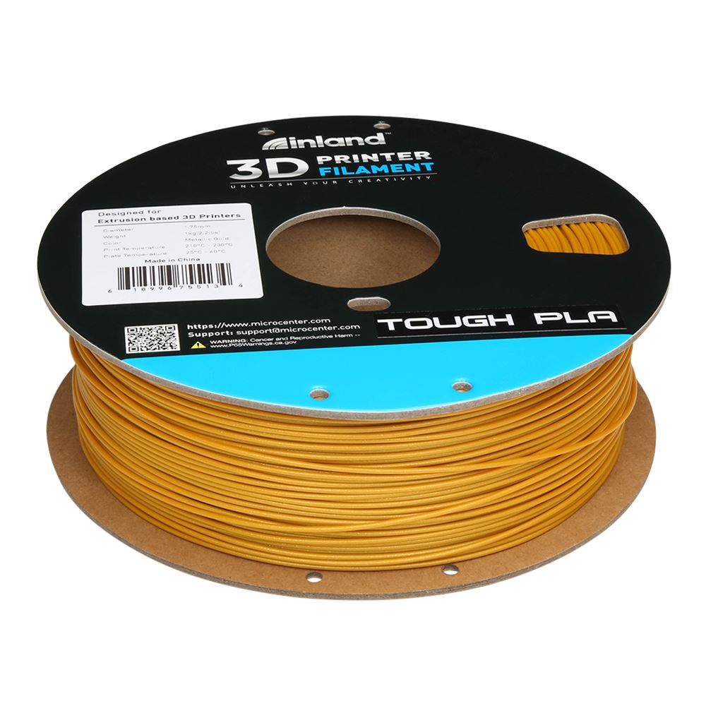 Inland 1.75mm Metallic Gold Tough PLA 3D Printer Filament - 1kg Spool ...