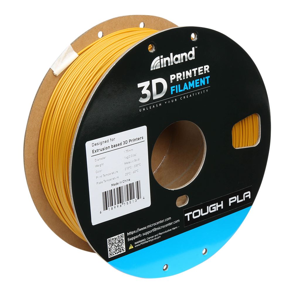 Inland 1.75mm Metallic Gold Tough PLA 3D Printer Filament - 1kg Spool ...