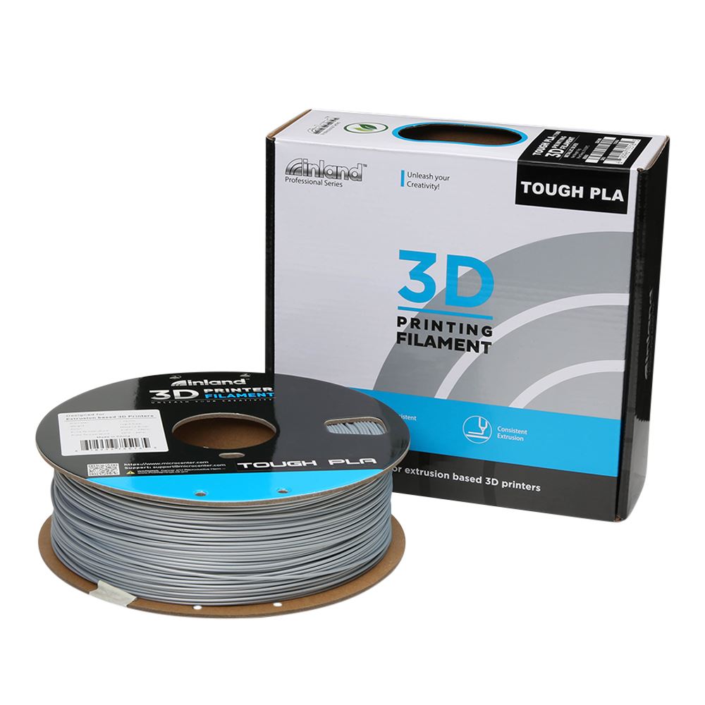 Inland 1.75mm Metallic Silver Tough PLA 3D Printer Filament - 1kg Spool ...
