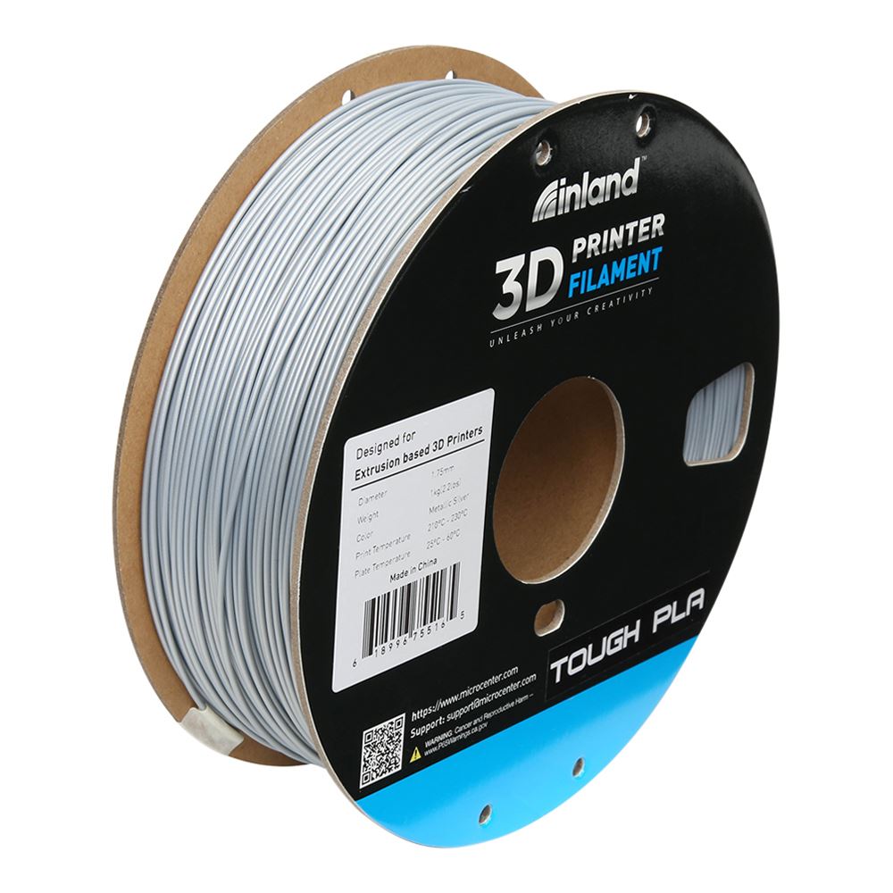 Inland 1.75mm Metallic Silver Tough PLA 3D Printer Filament - 1kg Spool ...