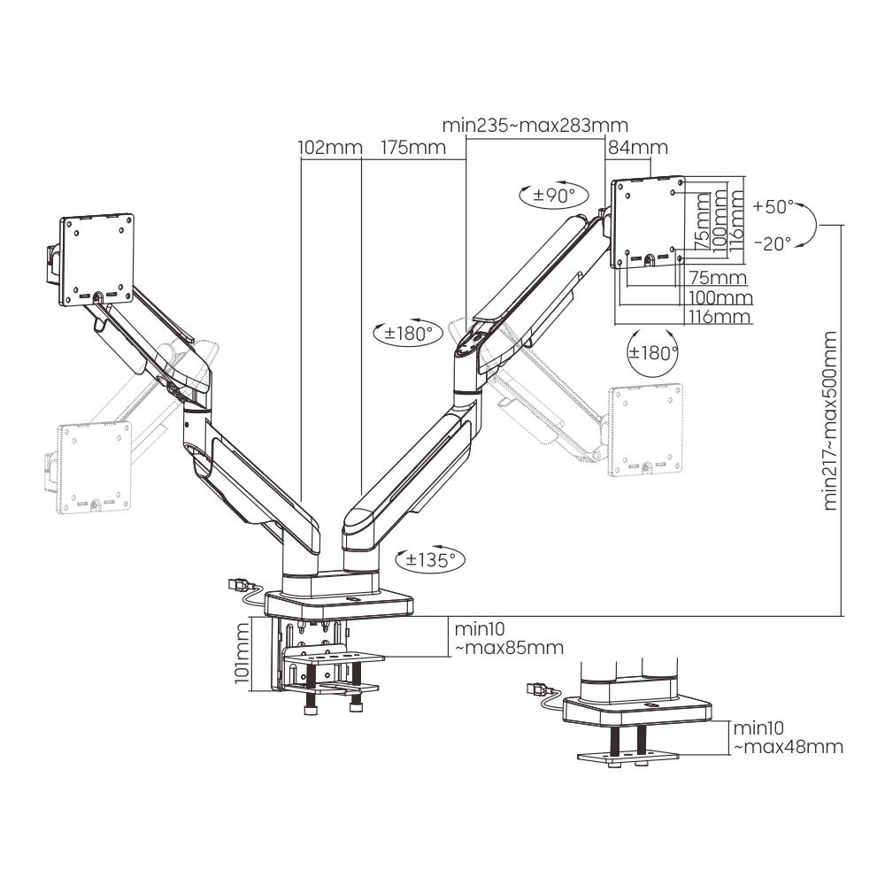 Inland LDT61-C024L Heavy-Duty RGB Dual Gaming Monitor Arm - Micro Center