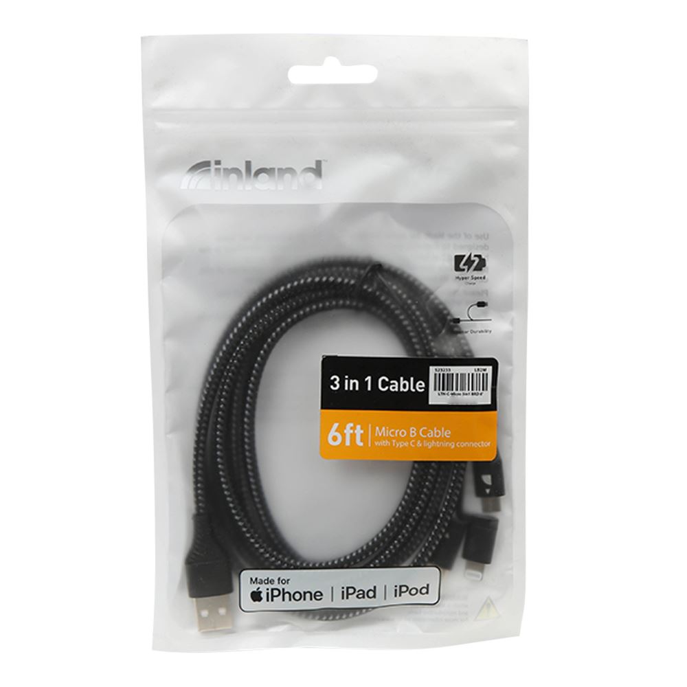 Inland Universal Cable (3-in-1 USB Type-C, Lightning, Micro-USB ...