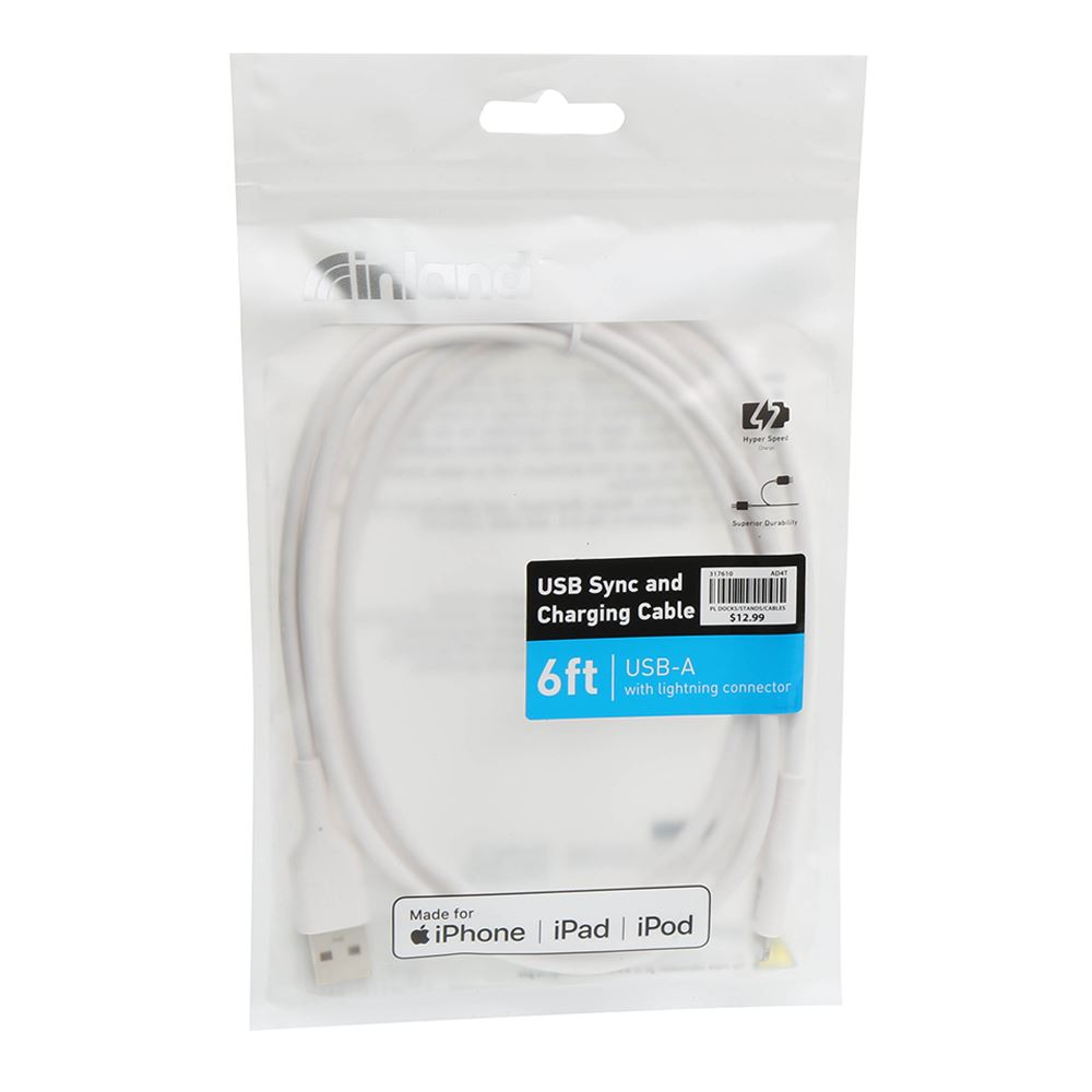 Inland 6ft Lightning to USB Cable - White - Micro Center