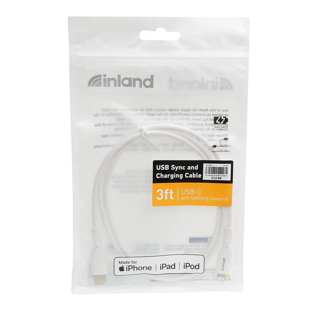 Inland 3ft USB-C to Lightning Cable - White - Micro Center
